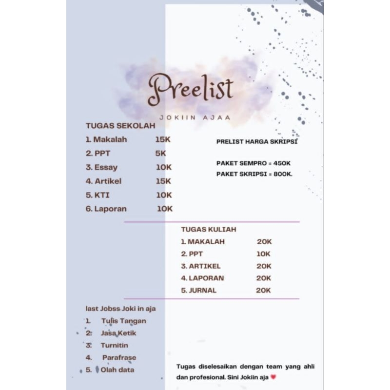 Jual Tugas Sekolah SD, SMP, SMA, KULIAH. Tugas Makalah, Essai, PPT ...