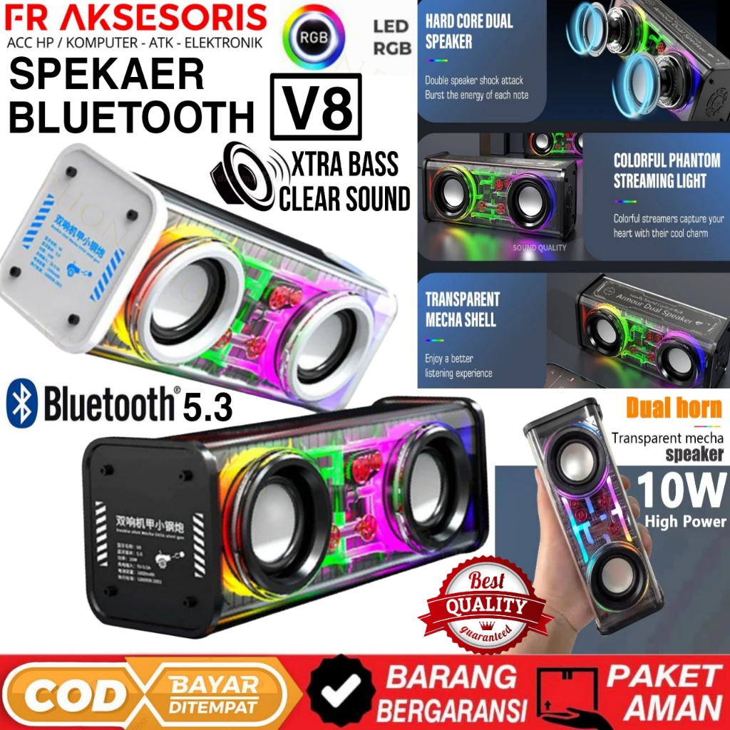 Jual Speaker Bluetooth 10w 5.3 Bluetooth Speaker V8 Double Subwoofer ...