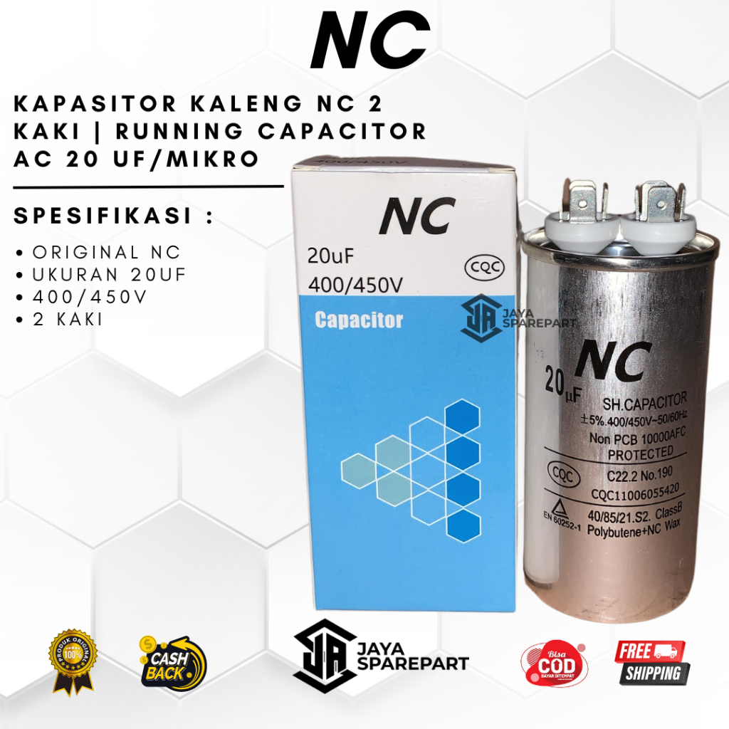 Jual Kapasitor Kaleng NC 2 kaki | Running Capacitor ac 20 uf/Mikro | Shopee Indonesia