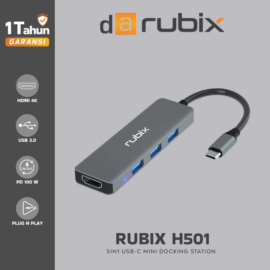 Jual USB HUB DIGITAL ALLIANCE RUBIX H501 5IN1 ADAPTOR TYPE C TO HDMI 4K ...