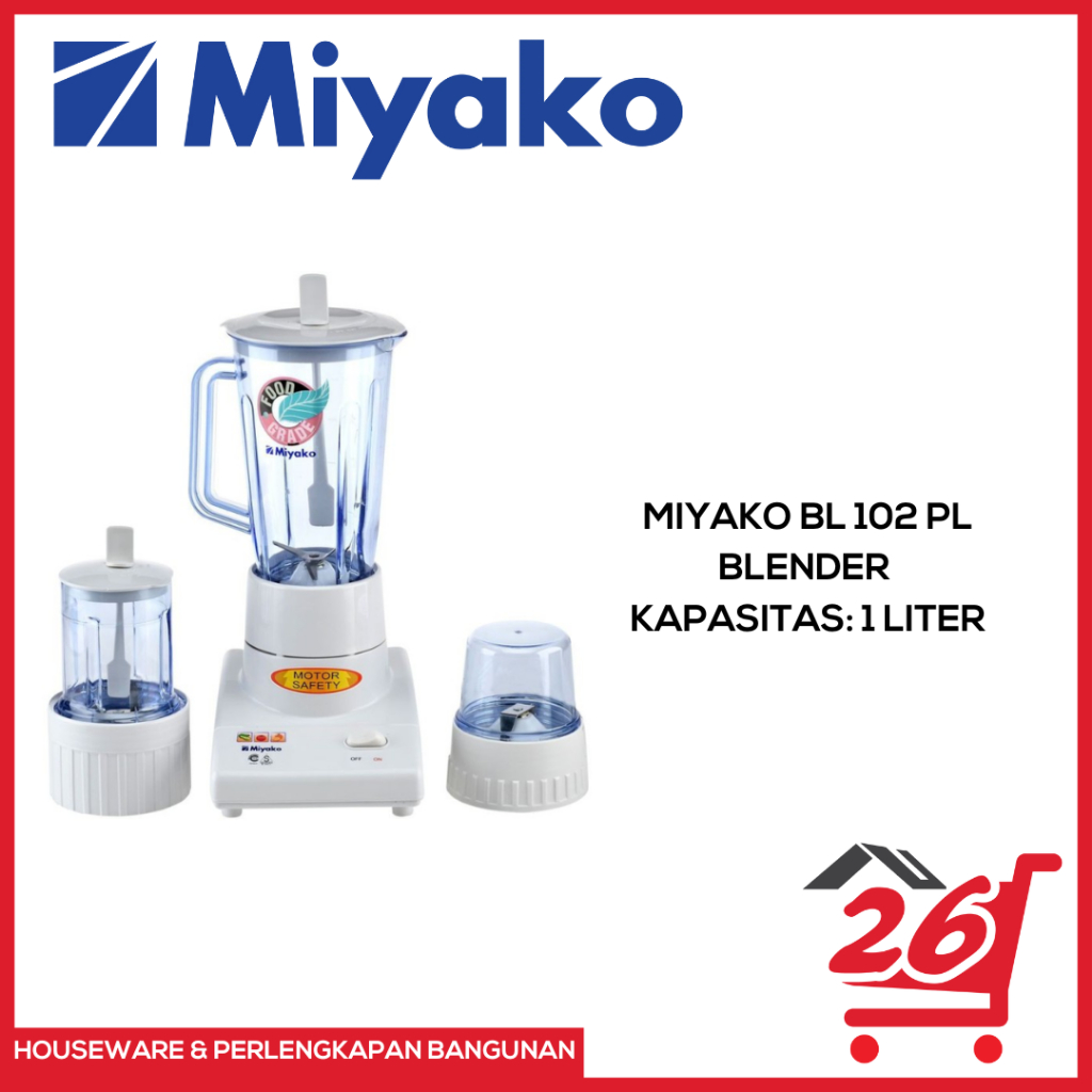Jual Blender Miyako BL 102 PL Bahan Plastik Kapasitas 1L 250 Watt ...