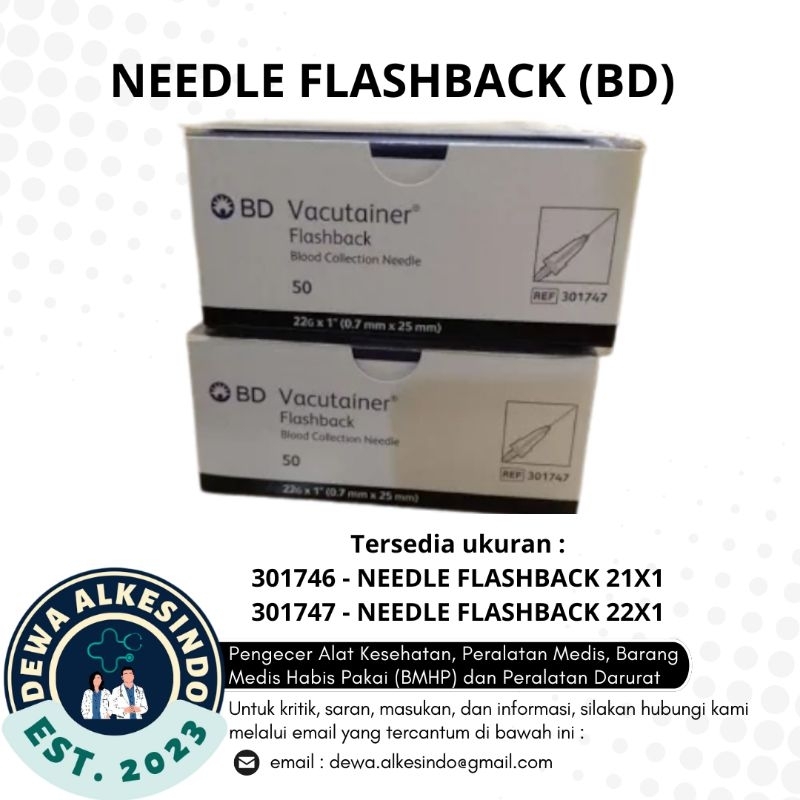 Jual NEEDLE FLASHBACK (BECTON DICKINSON) - 1 Box isi 50 pcs | Shopee ...