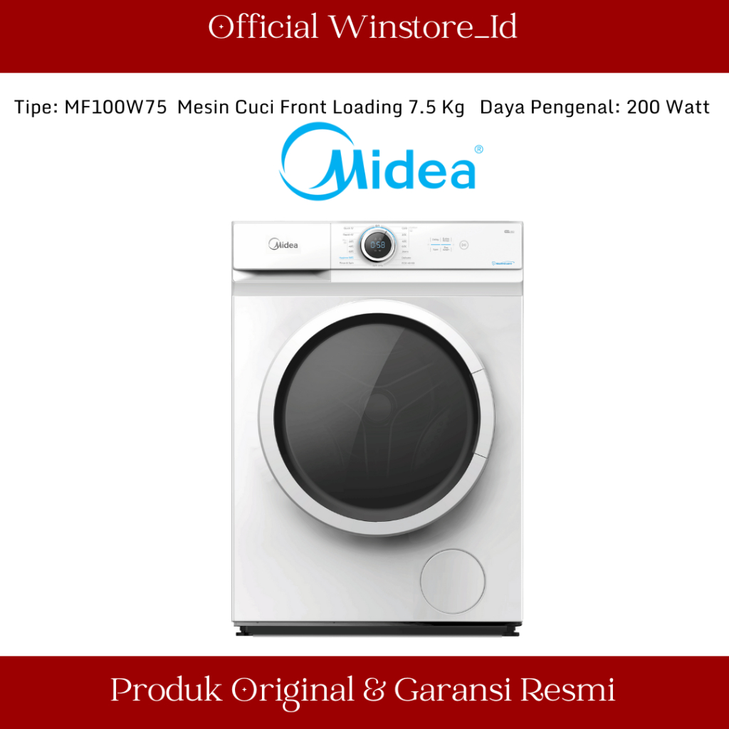 Jual Midea Mesin Cuci Front Loading Kapasitas 7,5 kg Model MF100W75 ...