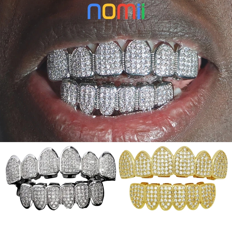 Jual Hip Hop Men Women Iced Out Cubic Zircon Top&Bottom Teeth Grillz ...