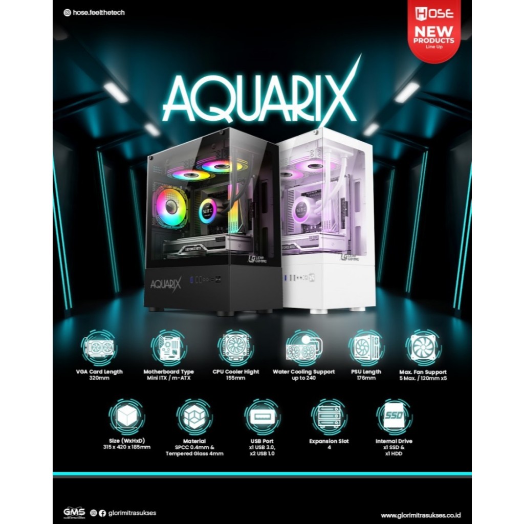 Jual Casing PC Hose Lexa Gaming Aquarix Mini M-ATX Include 3 Fan RGB ...