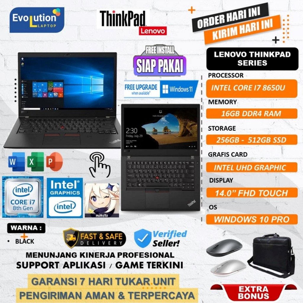 Jual Lenovo Thinkpad T490 T480 L480 Intel Core I5 8350U Ram 16GB 512GB ...