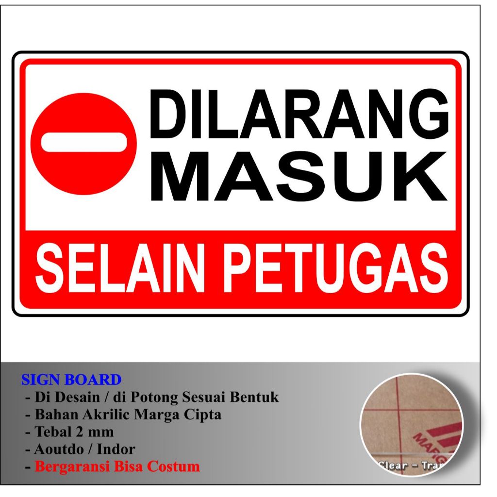 Jual SIGN AKRILIK STAFF ONLY TAMI HARAP LAPOR DILARANG MASUK SELAIN ...