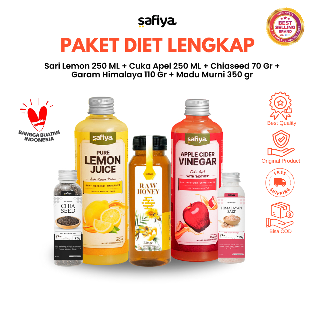 Jual Safiya Paket Super 5in1 Cuka Lemon Madu Chiaseed Garam Diet ...