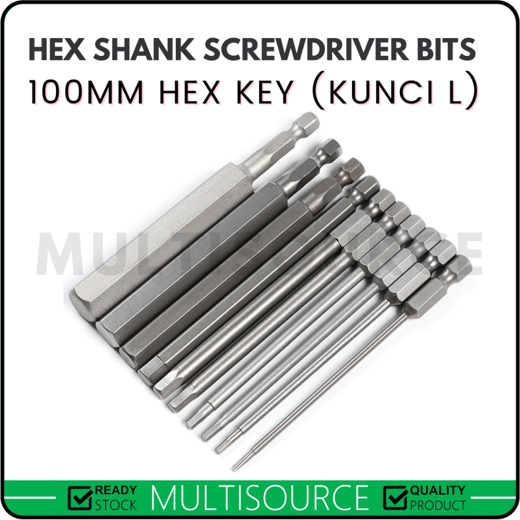 Jual MULTISOURCE - Kunci L Set Lurus 100mm Mata Obeng Bor | Hex Key ...