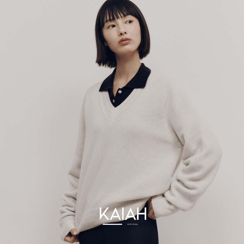 Jual Kaiah Style || Desty Ivory Oversized V-Neck Jumper | Sweater Ivory ...