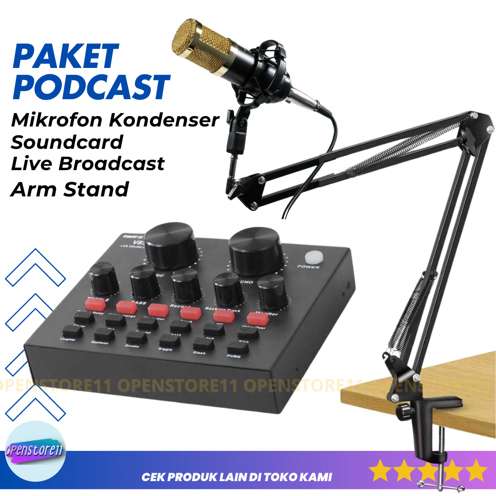 Jual Paket Podcast Live Mikrofon Kondenser Soundcard Arm Stand Mic ...