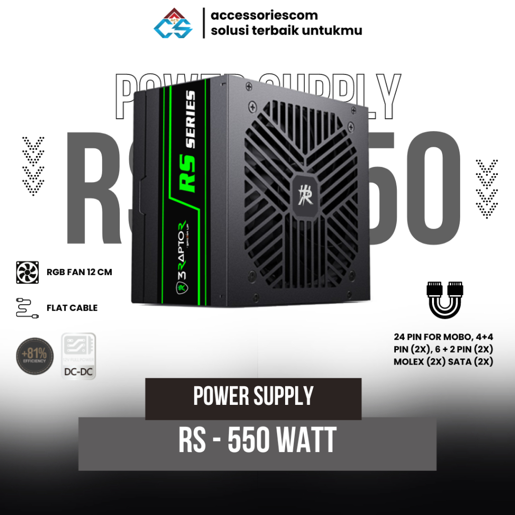 Jual PSU RAPTOR RS 550 POWER SUPPLY GAMING | Shopee Indonesia