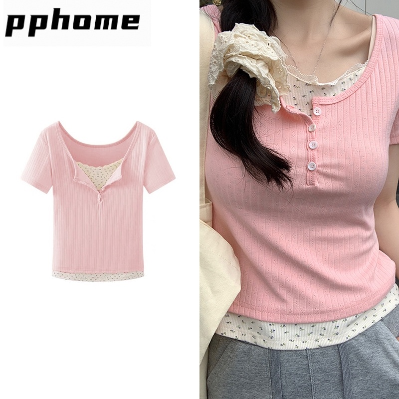Jual T-shirt lengan pendek bermotif bunga manis dan lucu atasan dua ...
