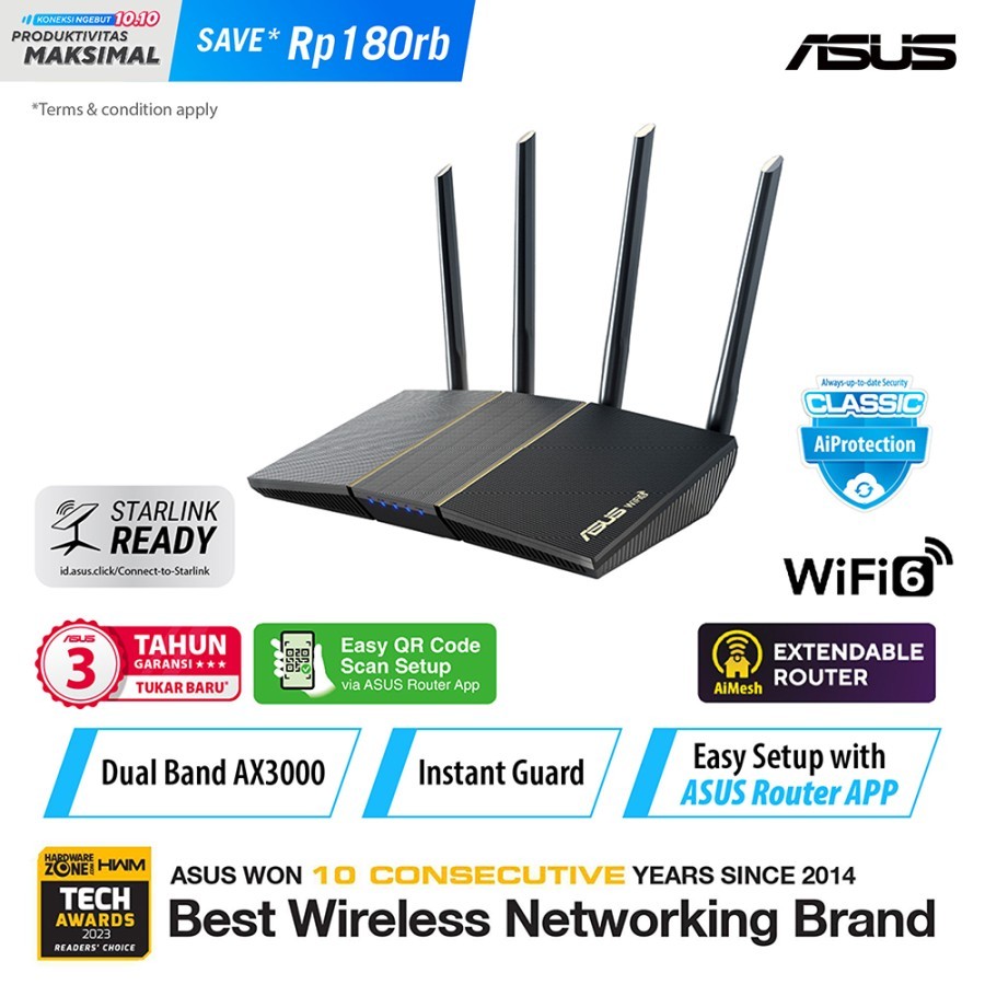 Jual ASUS RT-AX57 AX3000 Dual Band WiFi 6 Extendable Router AX57 AX 57 ...