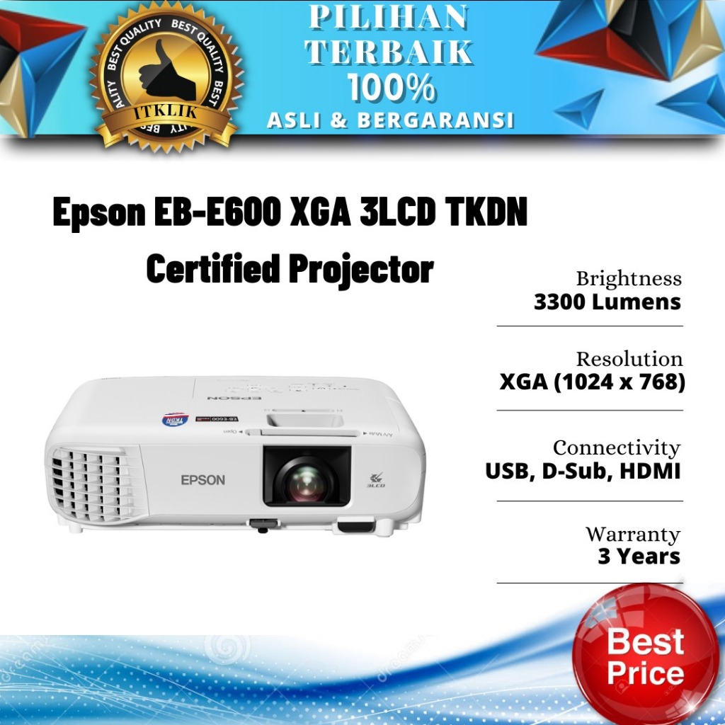 Jual Projector Epson EB-E600 XGA 3LCD 3300 Lumens TKDN | Shopee Indonesia