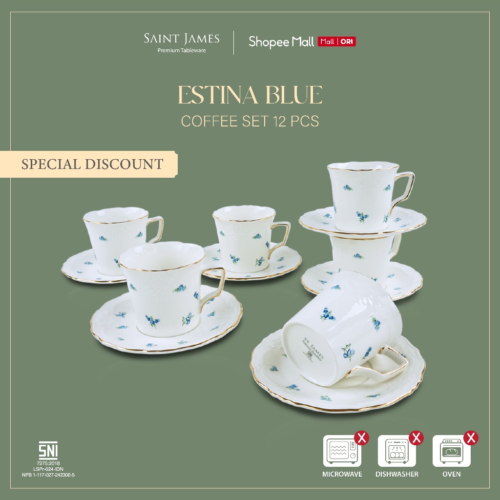 Jual Saint James Coffee Set Estina Blue 12 pcs | Shopee Indonesia
