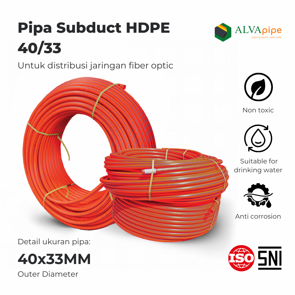 Jual ALVApipe Pipa Telecommunication Subduct HDPE (40x33mm) Orange Strip Biru - Solusi Untuk ...