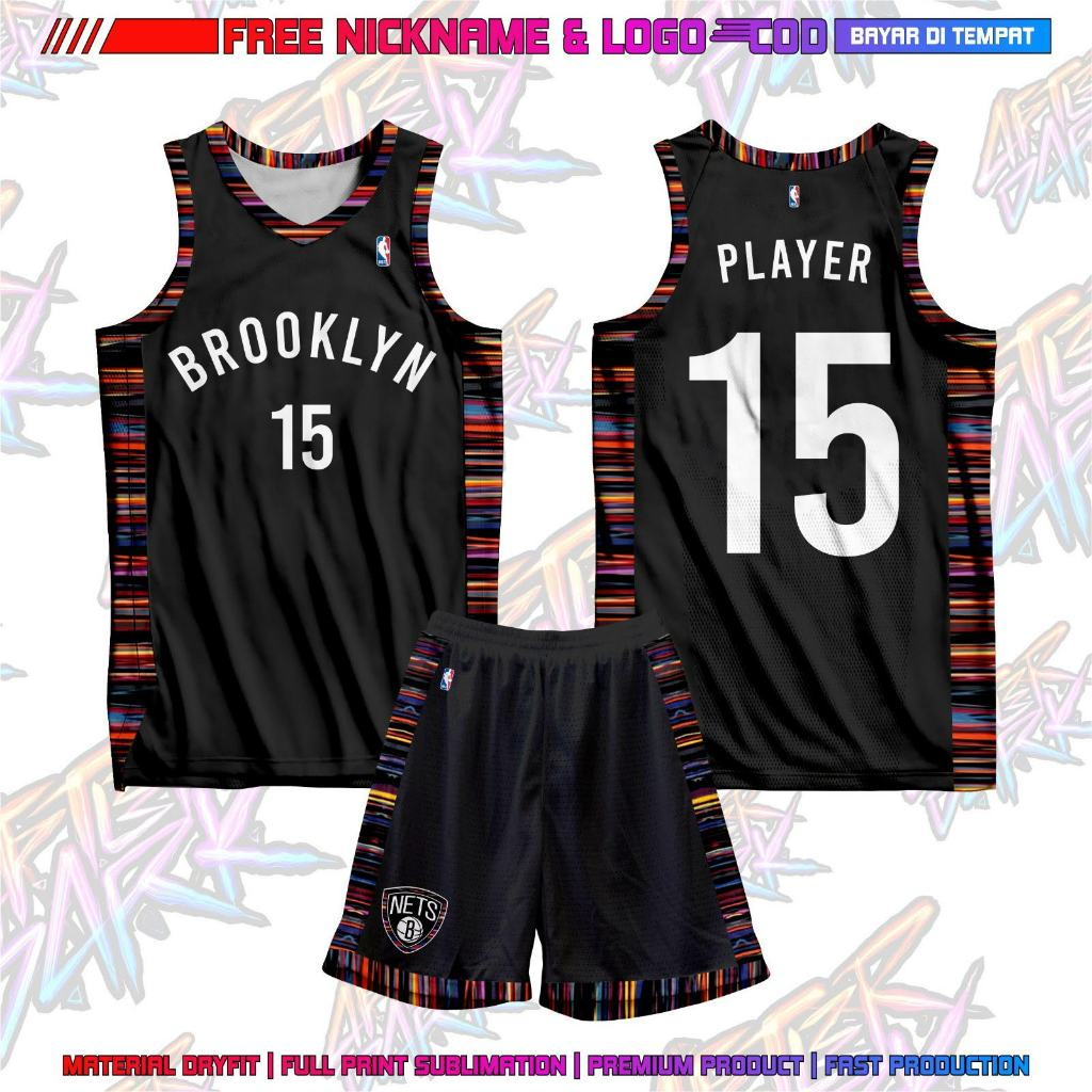 Jual jersey baju olahraga basket BKLYN RAINBOW HITAM gratis pasang nama ...