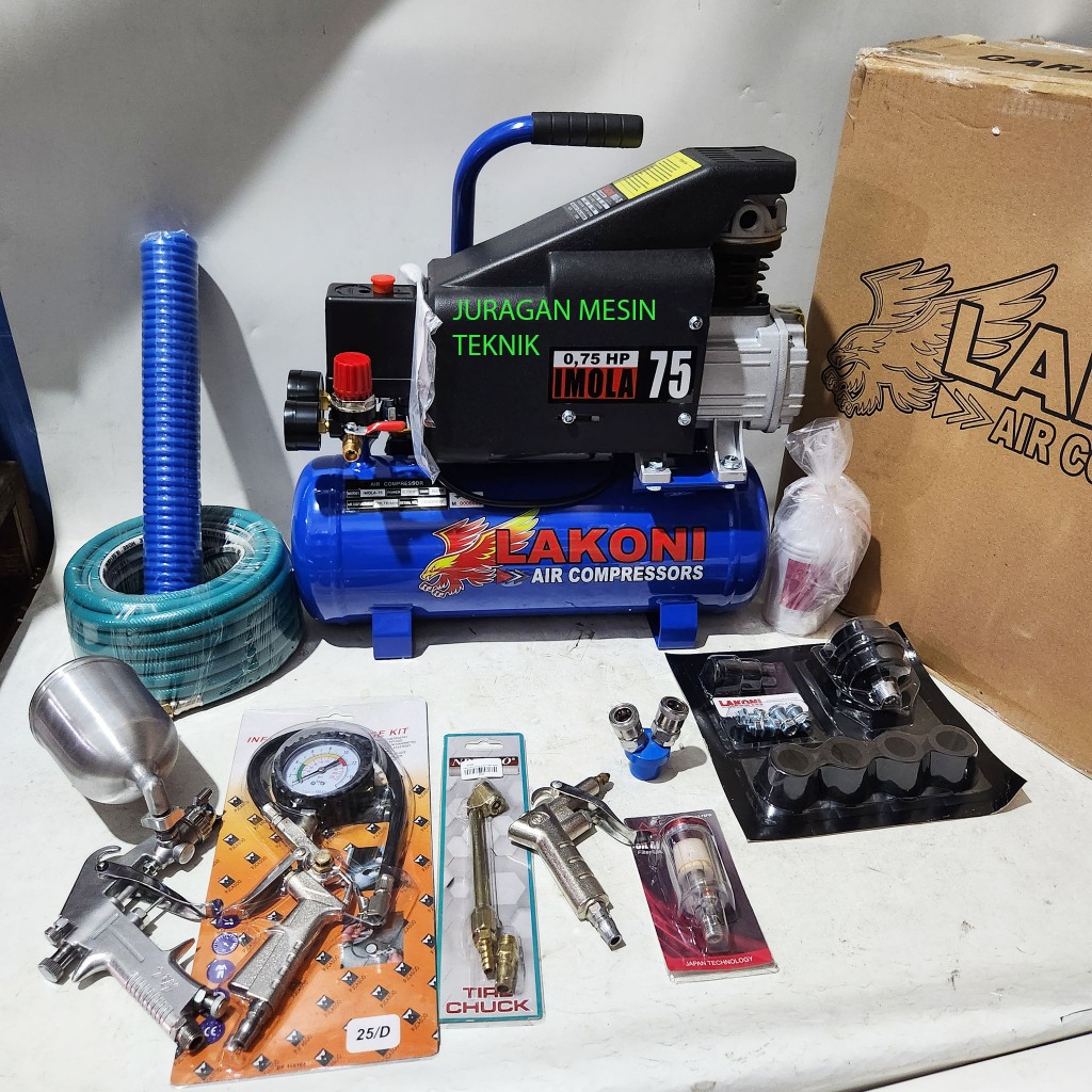 Jual Paket Mesin Kompresor Oli Lakoni Imola 75 & Spray Gun F75 | Shopee ...