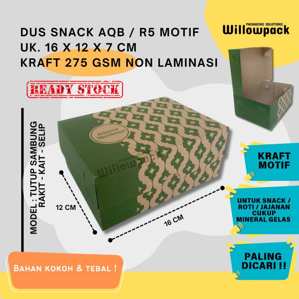 Jual DUS SNACK 16x12x7 R5 AQB BOX MOTIF KRAFT NON LAMINASI BOX ROTI ...