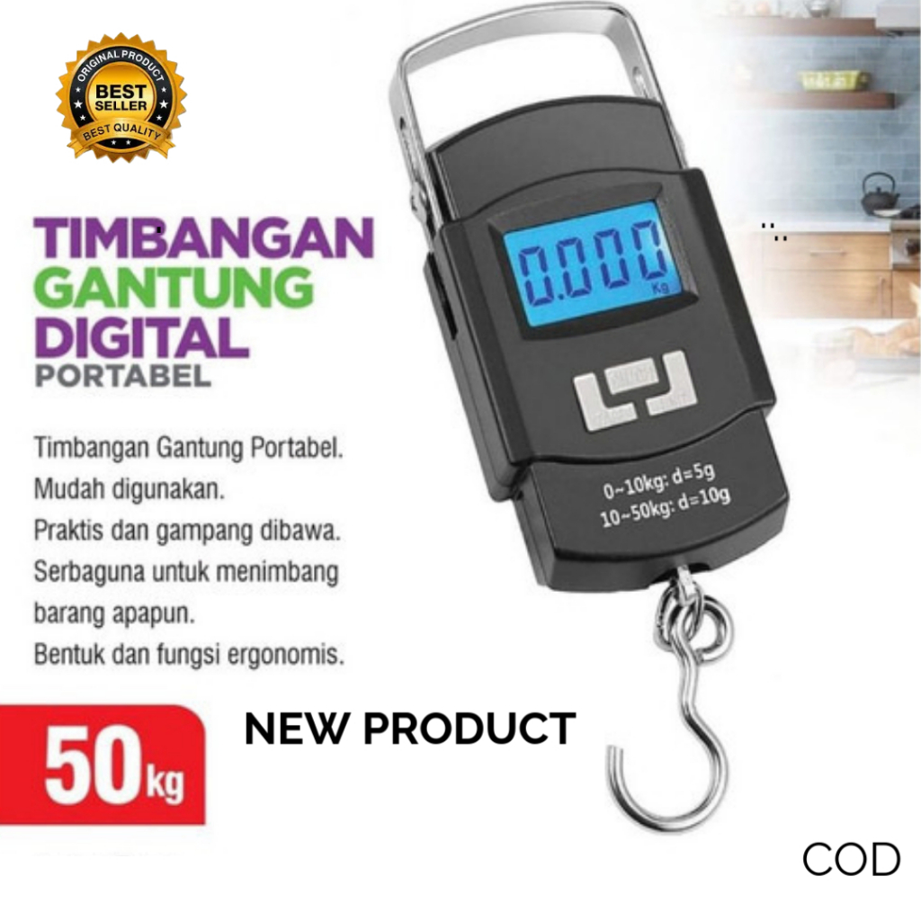 Jual Timbangan Gantung 50 Kg LCD Digital Scale Portable Mini Kiloan Ikan Beras serbaguna Koper ...