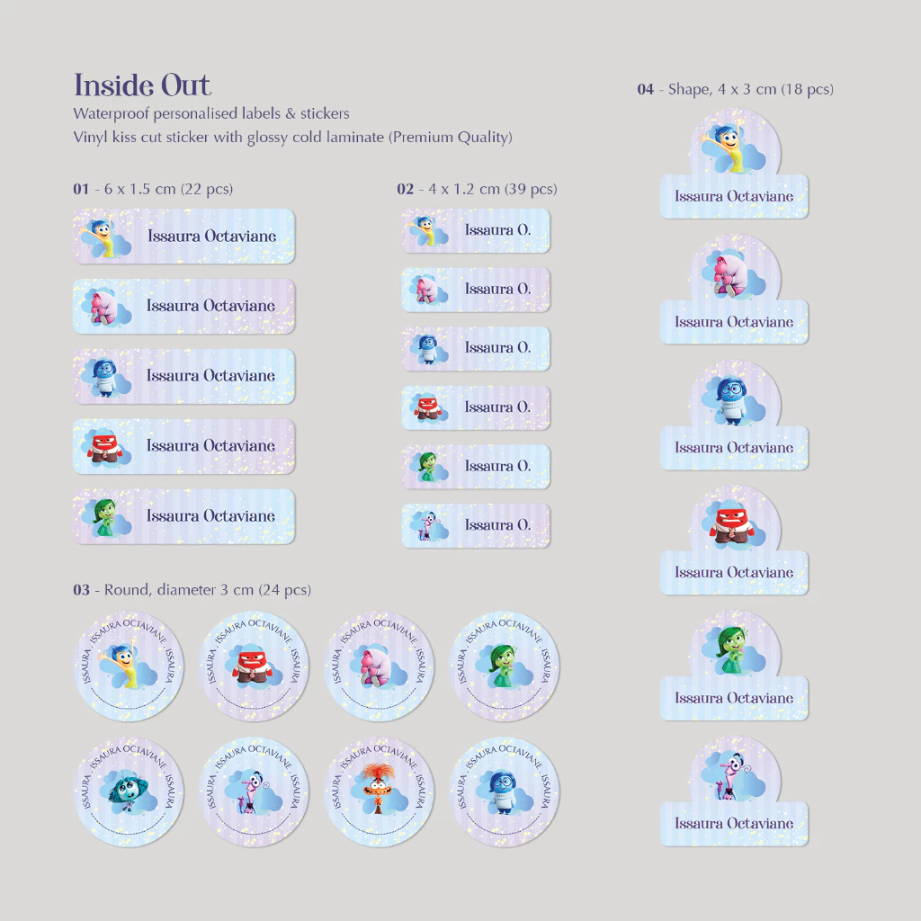 Jual INSIDE OUT / STICKER NAMA SINGLE PACK (4 Bentuk , 4 Ukuran ...