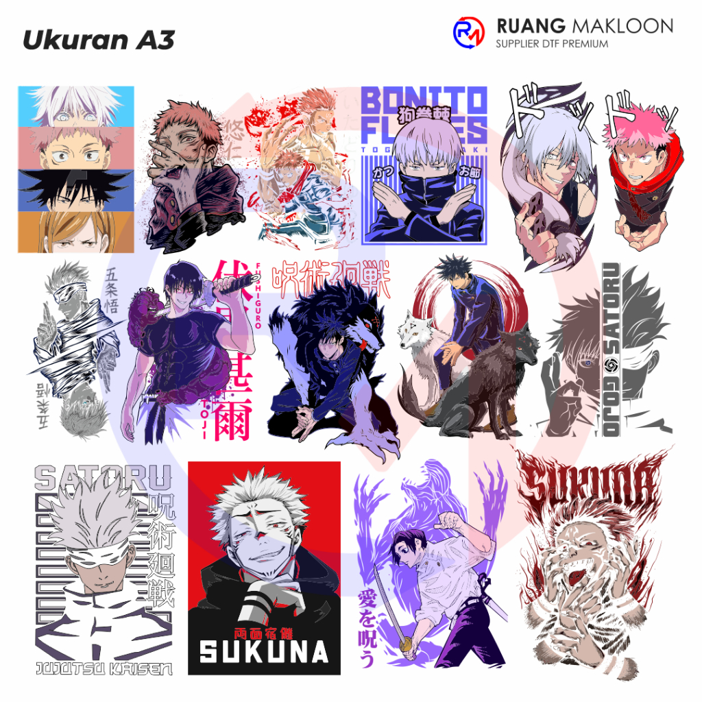 Jual Sablon Setrika Sablon DTF Satuan A3 Anime Jujutsu Kaitsen - SIAP ...