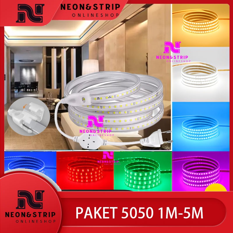 Jual PAKET LAMPU LED STRIP SELANG 220V 5M LENGKAP TINGGAL COLOK 5050 ...