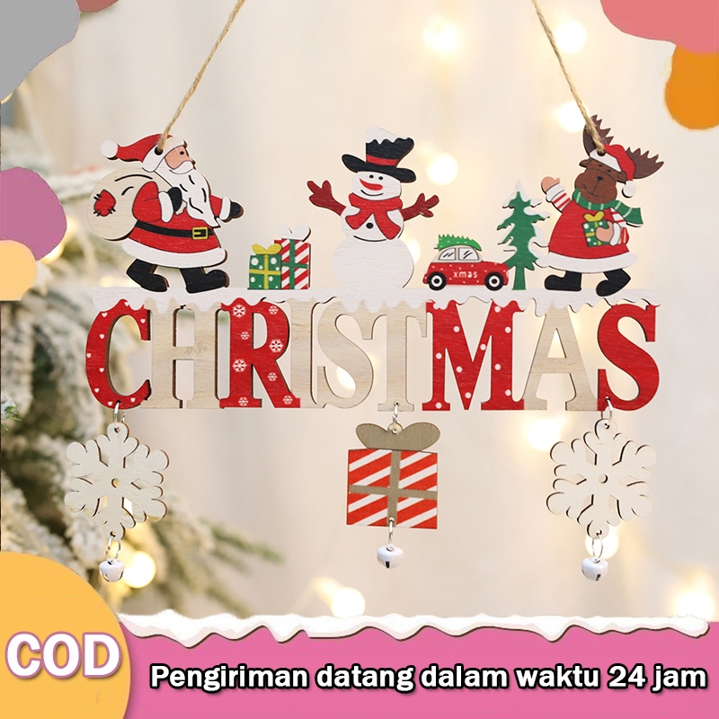 Jual Hiasan Pintu Natal Gantung Kayu Tulisan Natal Merry Christmas ...