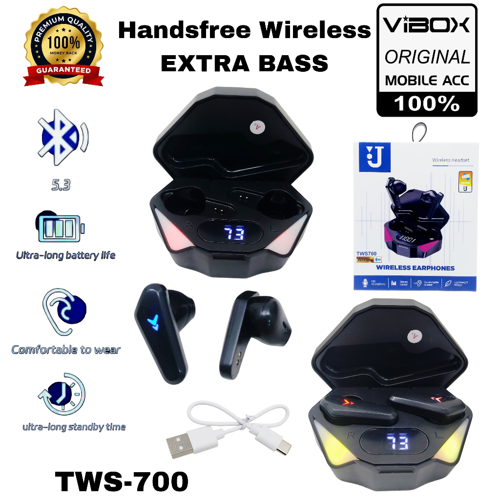 Jual Vibox Tws T-700 Headset Bluetooth Gaming Bluetooth V5.3 LED Smart ...