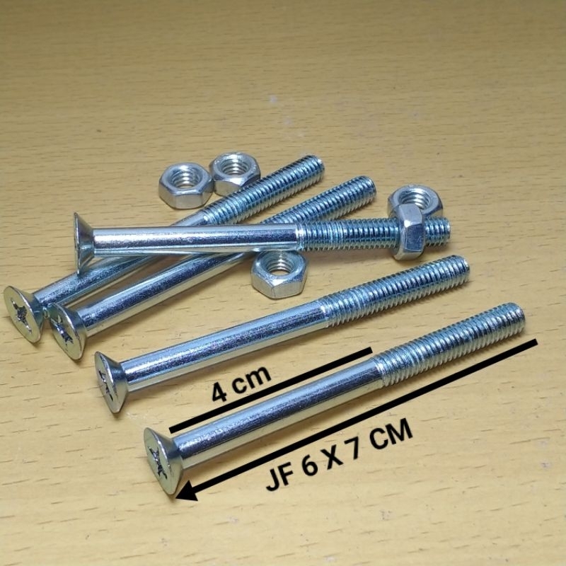 Jual baut JF obeng + m6x70mm + nut Baut jf countersunk | Shopee Indonesia
