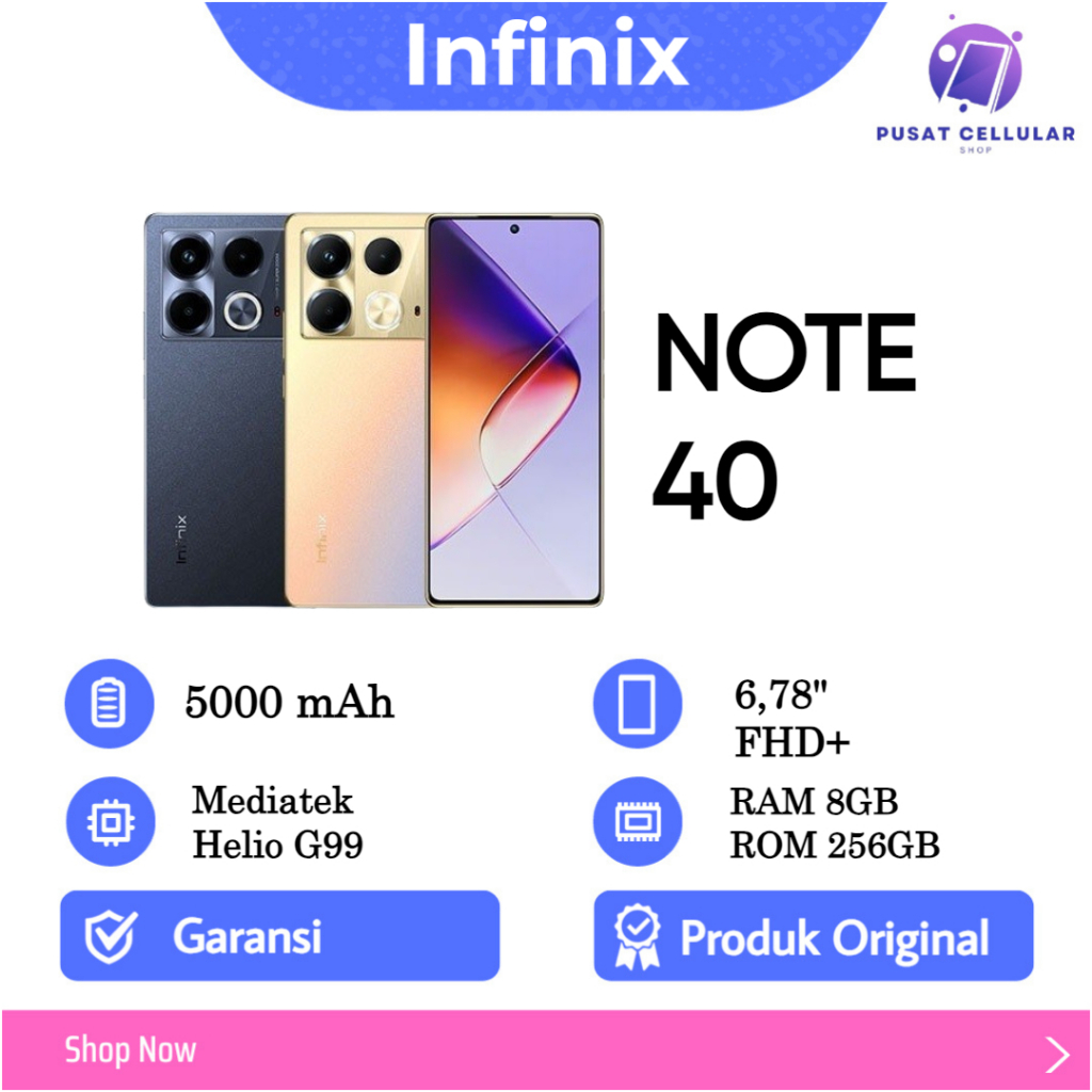 Jual READY STOK!!! Infinix Note 40 8/256GB - Up to 16GB Extended RAM - Helio G99 - 6.78 ...