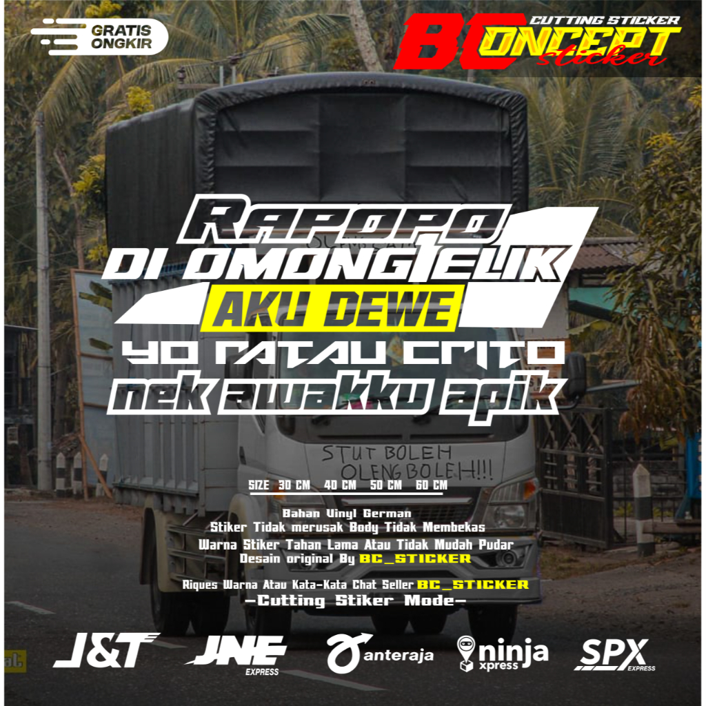 Jual Stiker truk kata-kata rapopo di omong elik cutting Stiker variasi ...