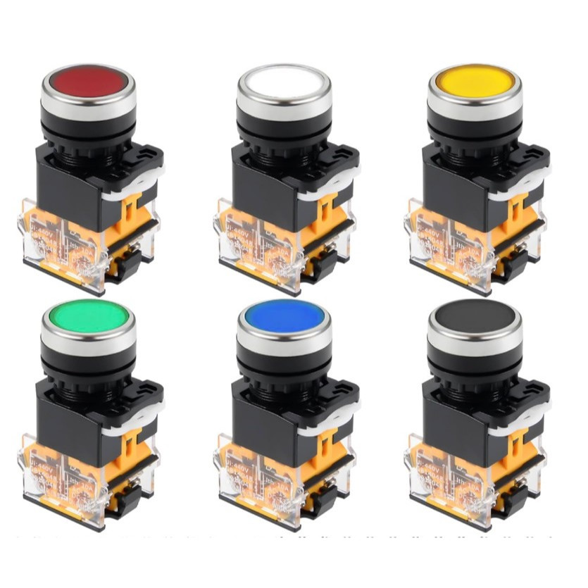 Jual Push Button Switch 440V 10A Push Type LA38-11 22 mm 1NO 1NC Flat Button Switch 22mm Self ...