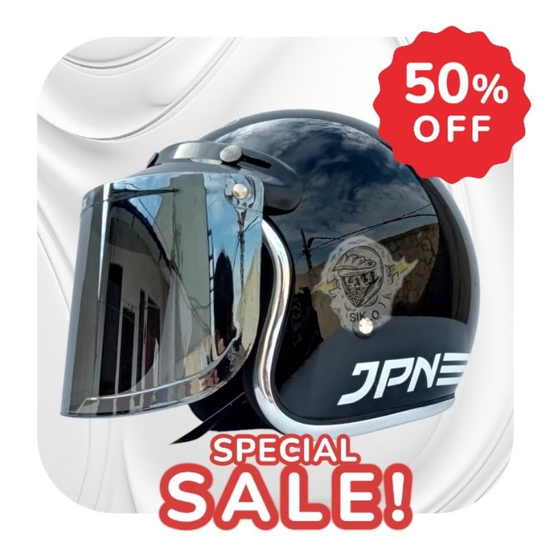 Jual Helm JPN List Chrome hitam metalik satu paket dengan kaca datar ...