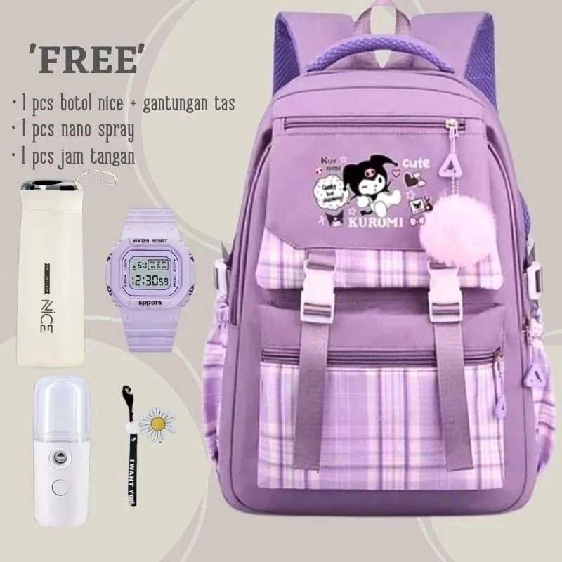 Jual BANYAK BONUSNYA Tas Ransel Korea Kuromi Sanrio Cinnamorol 5in1 Tas Ransel Sekolah Anak ...