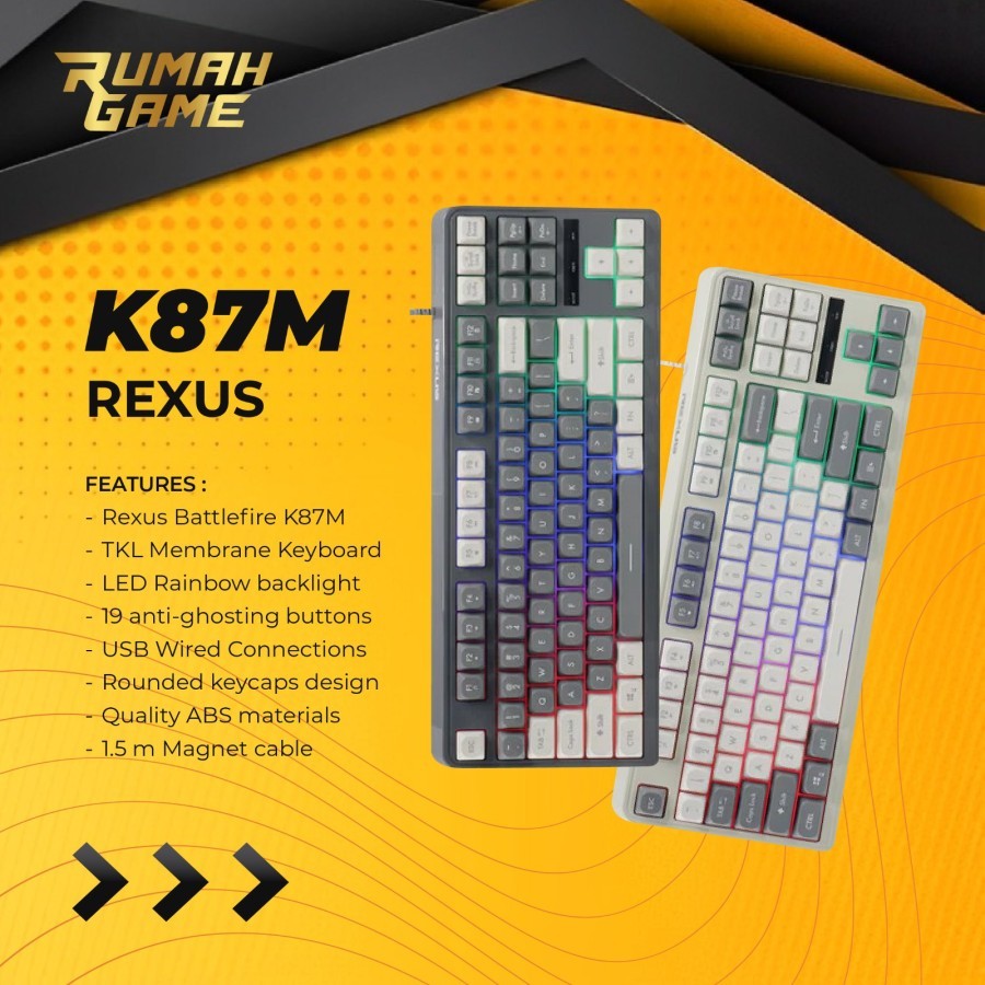Jual Rexus K87M / K87-M TKL Wired Membrane Gaming Keyboard RGB Two Tone Color | Shopee Indonesia