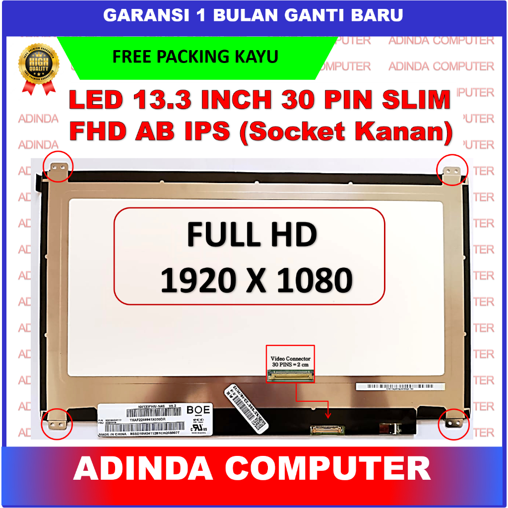 Jual LCD LED 13 Inch 13.3 Inch 30 pin Slim Full HD FHD AB IPS | Shopee ...