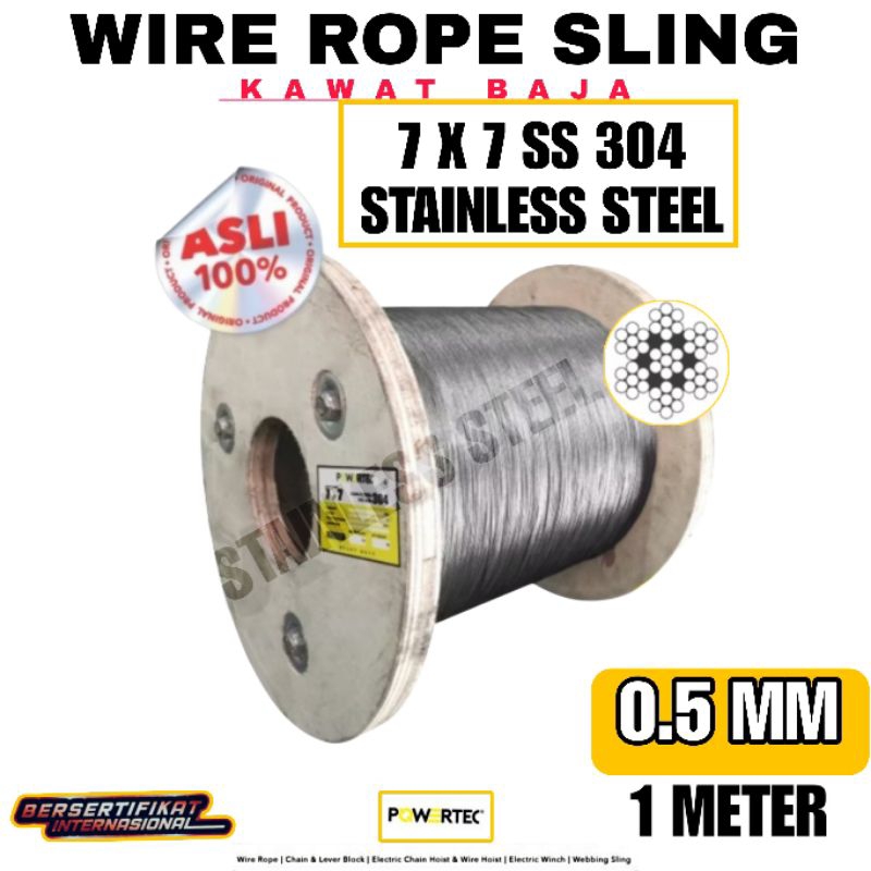 Jual KAWAT SLING BAJA 7x7 SS 304 0.5MM/1METER STAINLESS STEEL POWERTEC | POWERTAPE WIRE ROPE 7x7 ...