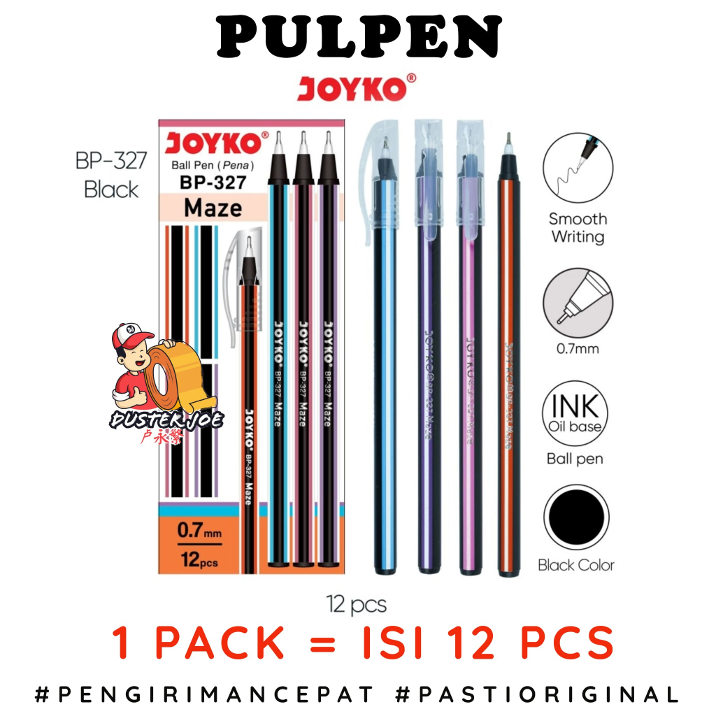 Jual [PER 1 PACK] Pulpen Joyko BP-327 MAZE 0.7mm Tinta Hitam (ISI 12 ...