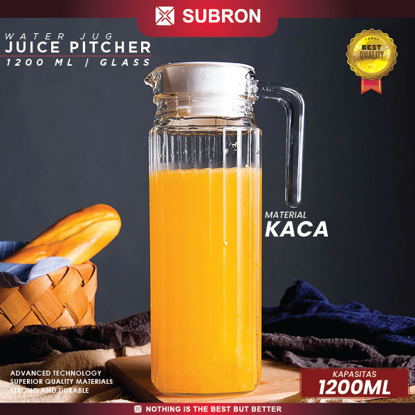 Jual SUBRON Water Jug Juice Pitcher Teko Kaca Air Minum Tutup Handle ...