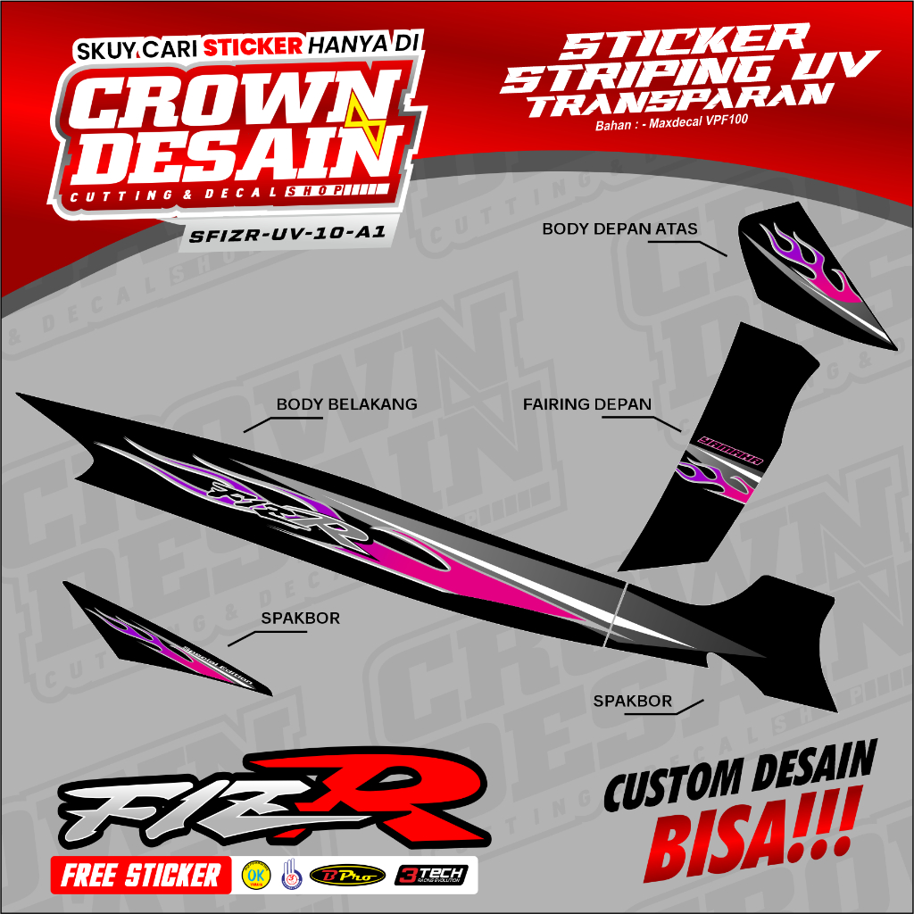 Jual Striping Transparan FIZ R Variasi Flame Stiker Semifull Fiz r F1Z ...