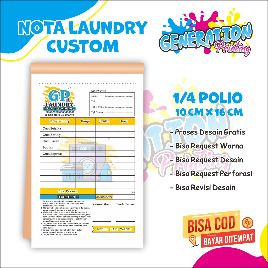 Jual NOTA BON LAUNDRY CUSTOM BISA PILIH DESAIN DAN WARNA GENERATION ...
