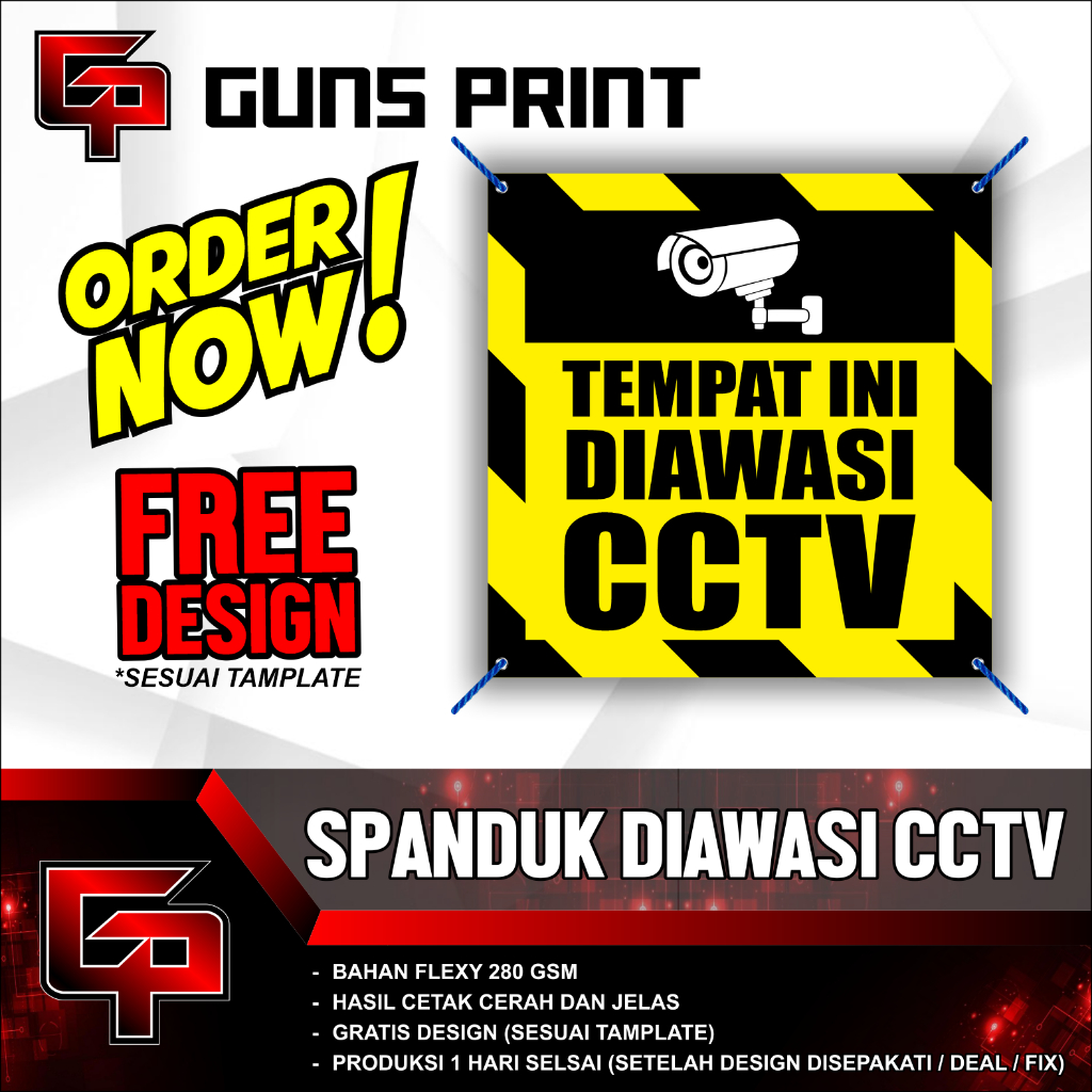 Jual SPANDUK BANNER BALIGHO "DIAWASI CCTV" UK. 50 X 50 / 100 X 100 ...
