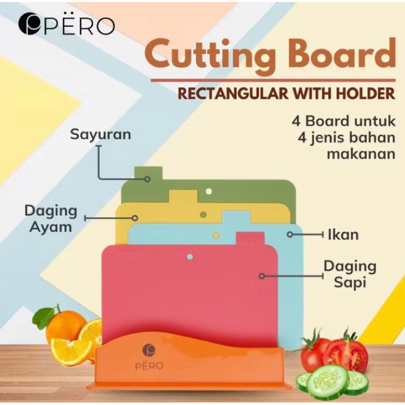 Jual Pero Cutting Chopping Board Set 4 in 1 with Holder / Talenan 4 in ...