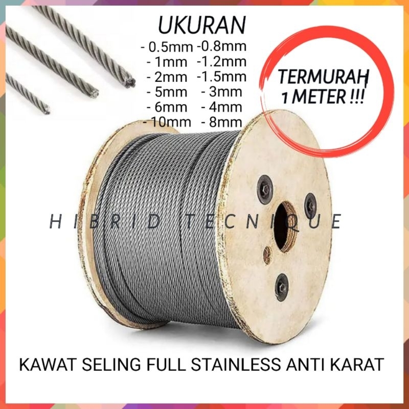 Jual Kabel Tali Seling Full Stainless Anti Karat 0.5mm 0.8mm 1.2mm 1.5mm 1mm 2mm 3mm Kabel ...