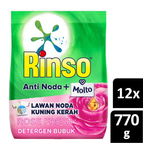 Jual Rinso Molto Anti Noda Detergen Bubuk Rose Fresh 770g (Isi 12 ...