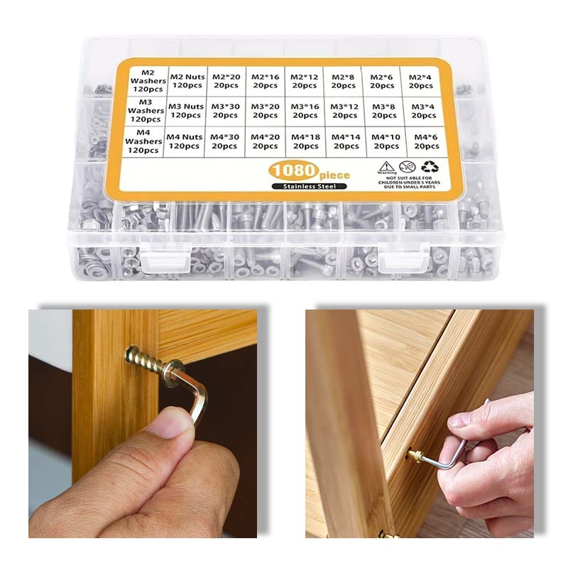 Jual 1080pcs Baut L M2 M3 M4 Baut Dan Mur Mur Dan Baut Set 304 ...