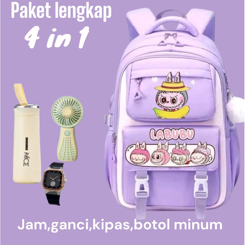 Jual TAS RANSEL LABUBU VIRAL ANAK SD SMP SMA FASHION ANAK SEKOLAH TERBARU VIRAL PLUS PAKET JAM ...