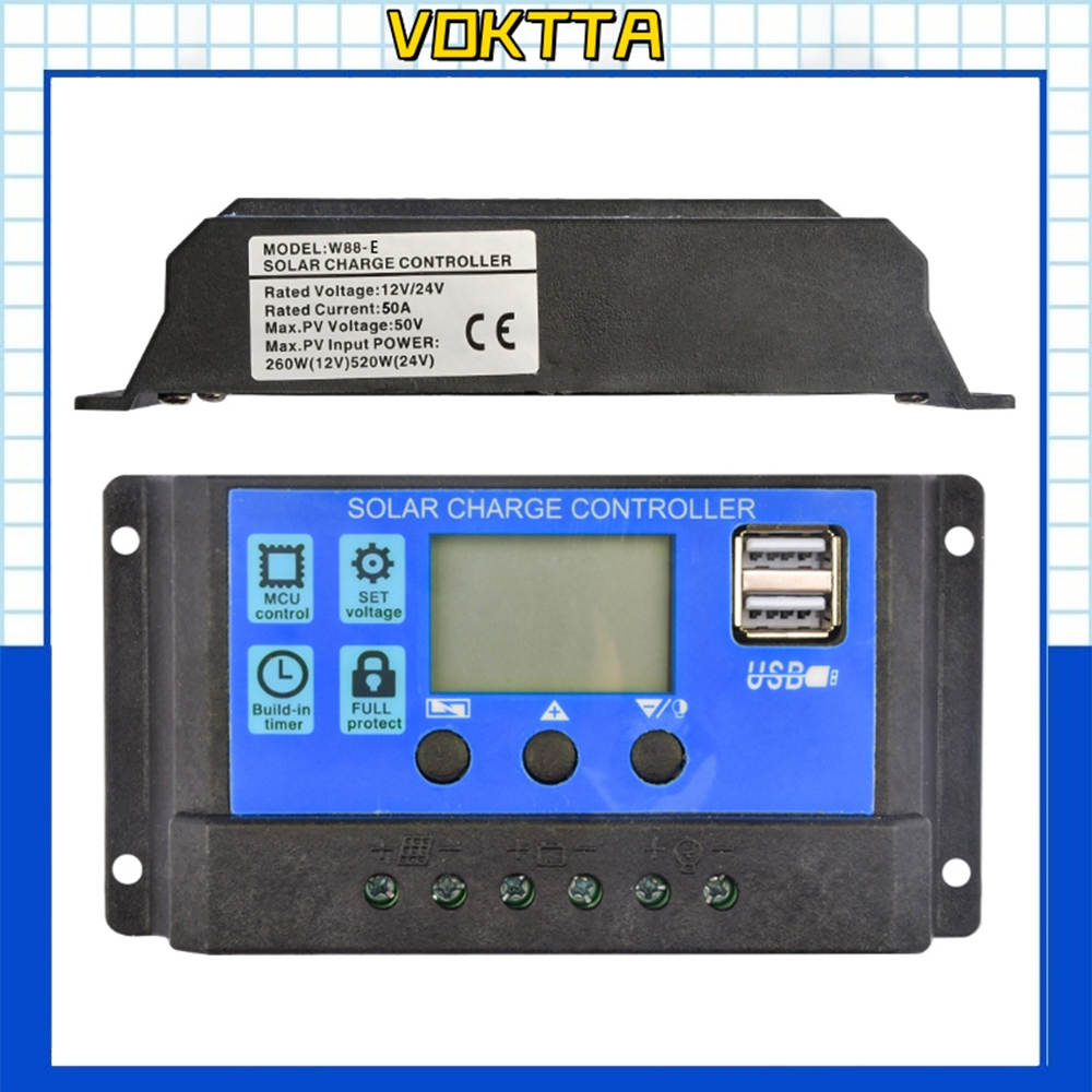 Jual VOKTTA 12V/24V 50tenaga baterai Panel surya Regulator LCD Display ...